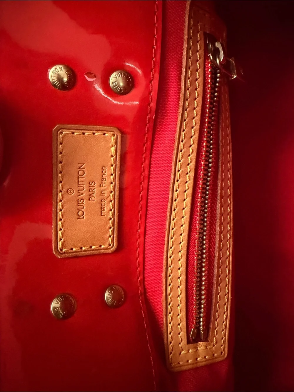 Louis Vuitton | Bags | Louis Vuitton Red Patent Tote With Tan Leather ...